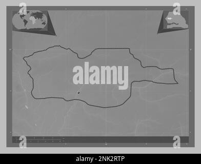 Diourbel, region of Senegal. Grayscale elevation map with lakes and ...