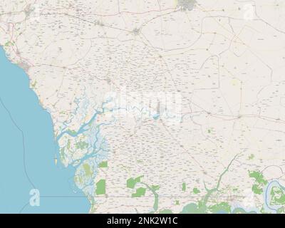 Fatick, region of Senegal. Open Street Map. Locations of major cities ...