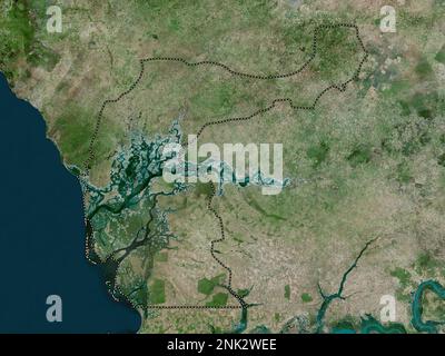 Fatick, region of Senegal. High resolution satellite map. Locations and names of major cities of ...