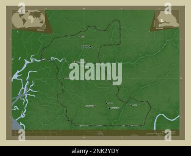 Kaolack, region of Senegal. Colored elevation map with lakes and rivers ...