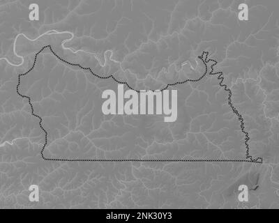 Kolda, region of Senegal. Grayscale elevation map with lakes and rivers ...