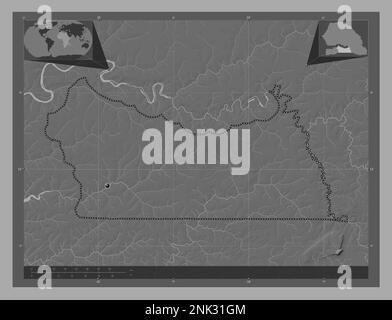 Kolda, region of Senegal. Bilevel elevation map with lakes and rivers ...