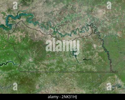 Kolda, region of Senegal. High resolution satellite map. Locations and names of major cities of ...