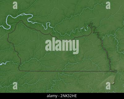 Kolda, region of Senegal. Colored elevation map with lakes and rivers ...