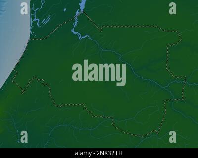 Louga, region of Senegal. Colored elevation map with lakes and rivers ...