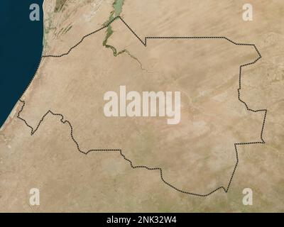 Louga, region of Senegal. Low resolution satellite map. Locations and names of major cities of ...