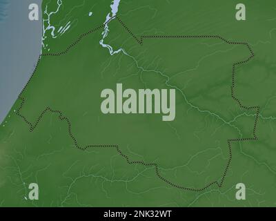 Louga, region of Senegal. Colored elevation map with lakes and rivers ...