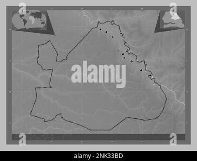 Matam, region of Senegal. Grayscale elevation map with lakes and rivers ...