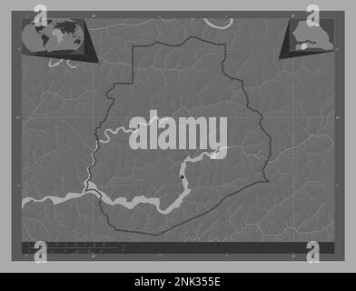 Sedhiou, region of Senegal. Bilevel elevation map with lakes and rivers ...