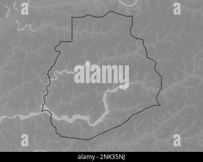Sedhiou, region of Senegal. Grayscale elevation map with lakes and ...