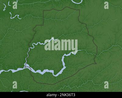 Sedhiou, region of Senegal. Colored elevation map with lakes and rivers ...