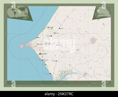 Thies, region of Senegal. Open Street Map. Locations of major cities of ...