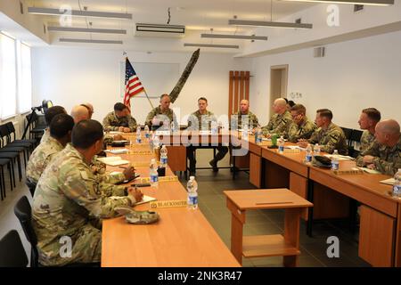 Maj. Gen. John V. Meyer III, 1st Infantry Division commanding general met with Col. John Gilliam ...