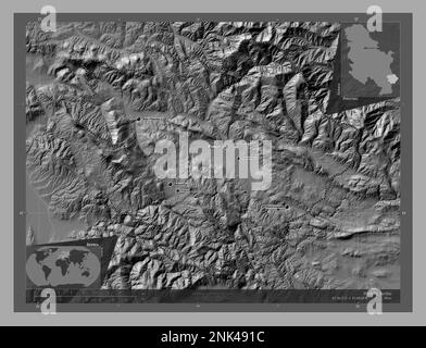 Pirotski, district of Serbia. Bilevel elevation map with lakes and ...