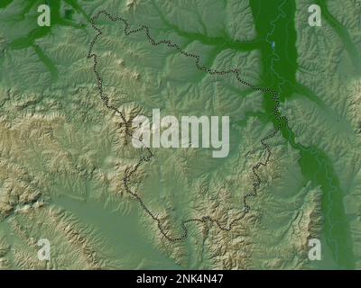 Sumadijski, district of Serbia. Colored elevation map with lakes and ...