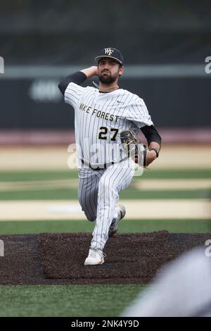 Wake Forest Demon Deacons relief pitcher Donnie Sellers (14) in action ...
