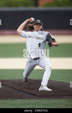 Wake Forest Demon Deacons starting pitcher Rhett Lowder (4) smiles ...
