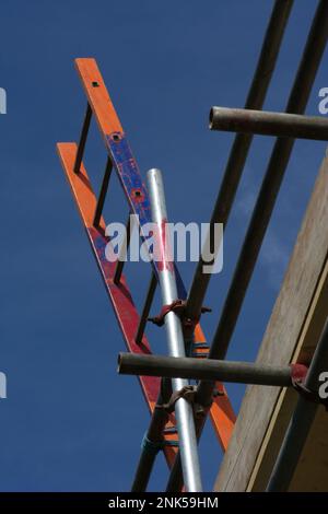 Close up of building scaffolding and ladder Stock Photo - Alamy