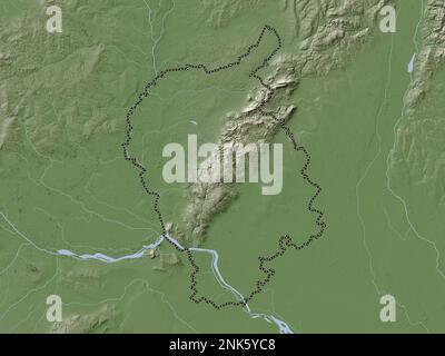 Bratislavsky, region of Slovakia. Colored elevation map with lakes and ...