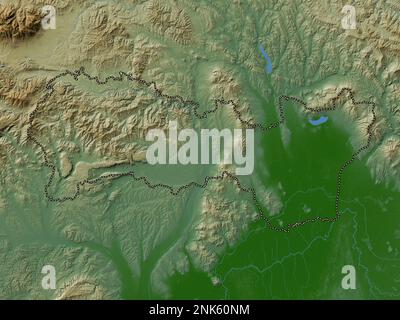 Kosicky, region of Slovakia. Colored elevation map with lakes and ...