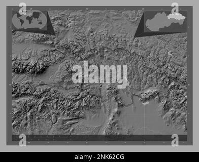 Presovsky, region of Slovakia. Bilevel elevation map with lakes and ...