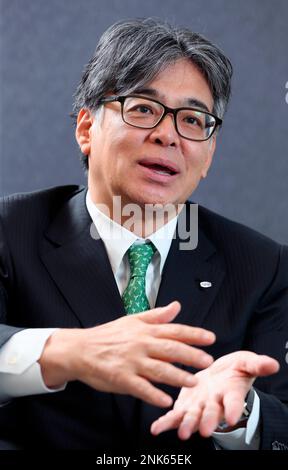 Fujitsu Limited President Takahito Tokita speaks during an interview at ...