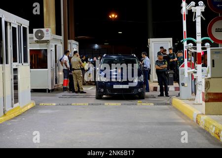 Agents guard the Spanish-Moroccan border in Ceuta on May 17, 2022, in ...