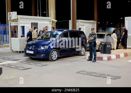 Agents guard the Spanish-Moroccan border in Ceuta on May 17, 2022, in ...