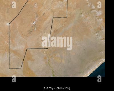 Gedo, region of Somalia. Low resolution satellite map. Locations and ...