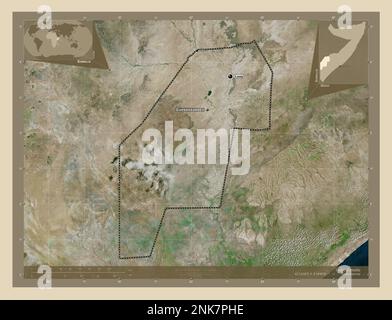 Gedo, region of Somalia. High resolution satellite map. Locations of ...