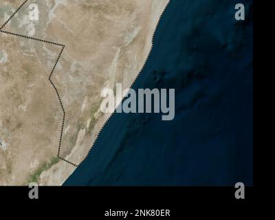 Mudug, region of Somalia. High resolution satellite map. Locations of major cities of the region ...