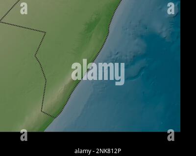 Mudug, region of Somalia. Elevation map colored in wiki style with lakes and rivers. Corner ...