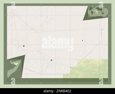 Sool, region of Somalia. Open Street Map. Corner auxiliary location ...