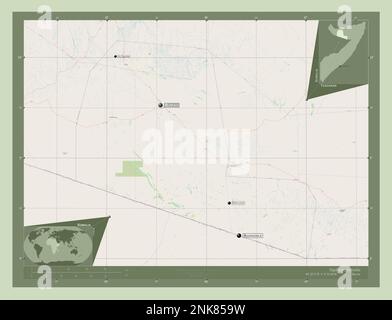 Togdheer, region of Somalia. Open Street Map. Corner auxiliary location ...