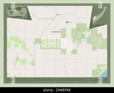 Gedo, region of Somalia. Open Street Map. Locations and names of major ...