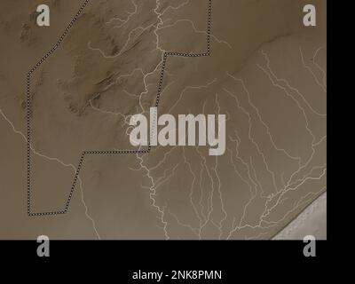 Gedo, region of Somalia Mainland. Colored elevation map with lakes and rivers. Locations of ...