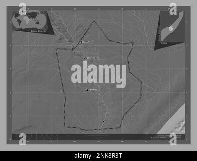 Hiiraan, region of Somalia Mainland. Bilevel elevation map with lakes ...