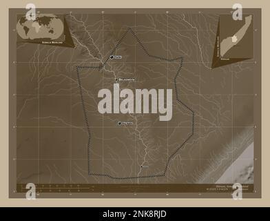 Hiiraan, region of Somalia Mainland. Colored elevation map with lakes ...