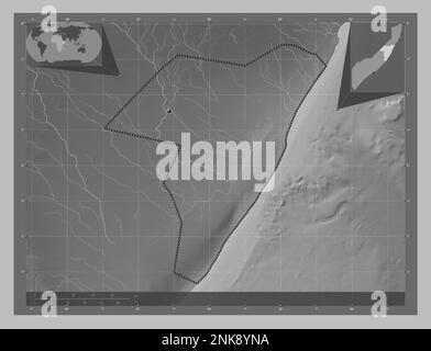 Mudug, region of Somalia Mainland. Grayscale elevation map with lakes and rivers Stock Photo - Alamy