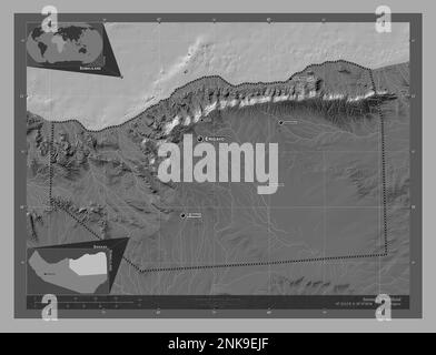 Sanaag, region of Somaliland. Bilevel elevation map with lakes and ...