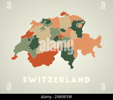 Switzerland map. Country poster with regions. Shape of Switzerland with ...