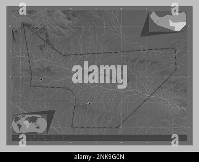 Sool, region of Somaliland. Grayscale elevation map with lakes and ...