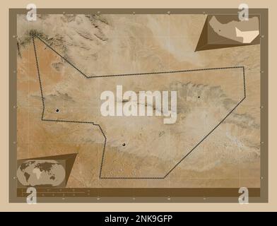Sool, region of Somaliland. Low resolution satellite map. Corner ...