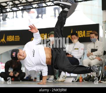 Japanese breakdancing dancer "Shigekix" (Shigeyuki Nakarai) poses for ...