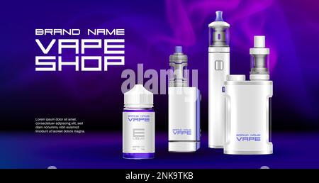 Realistic vape shop ad poster background with editable text and ...