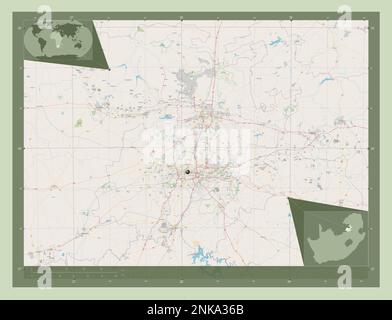 Gauteng, province of South Africa. Open Street Map. Locations and names ...