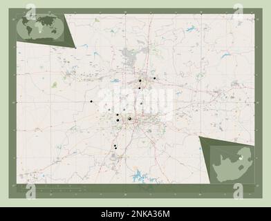 Gauteng, province of South Africa. Open Street Map. Locations and names ...
