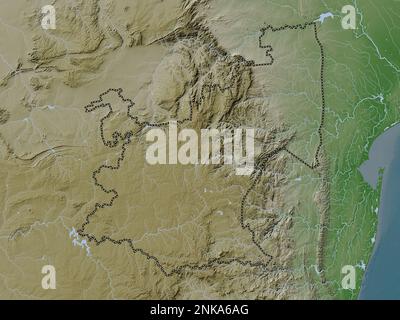 Mpumalanga, province of South Africa. Colored elevation map with lakes ...