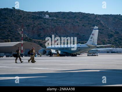 A U.S. Air Force RC-135W Rivet Joint aircraft assigned to the 763rd ...