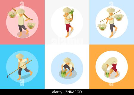 Rice production isometric set of circle compositions with characters of ...